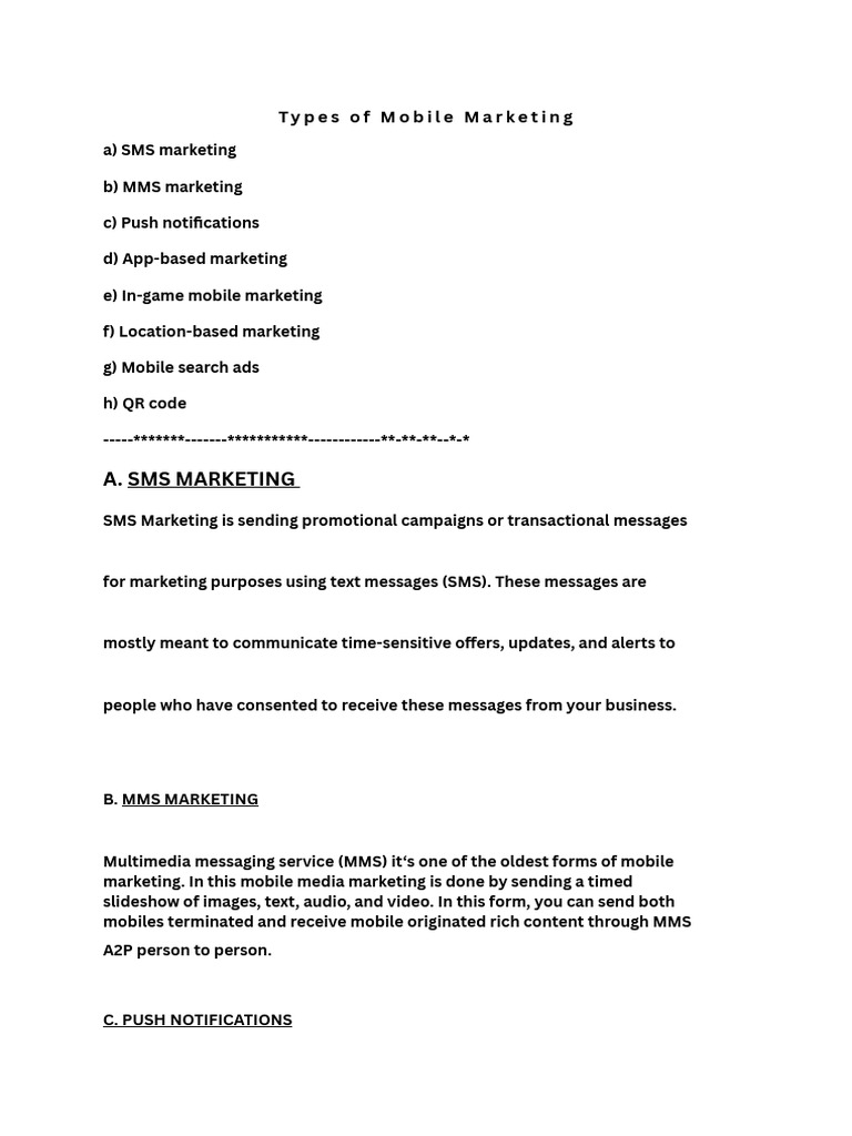 Types of Mobile Marketing - 20250120 - 125018 - 0000 | PDF | Mobile ...