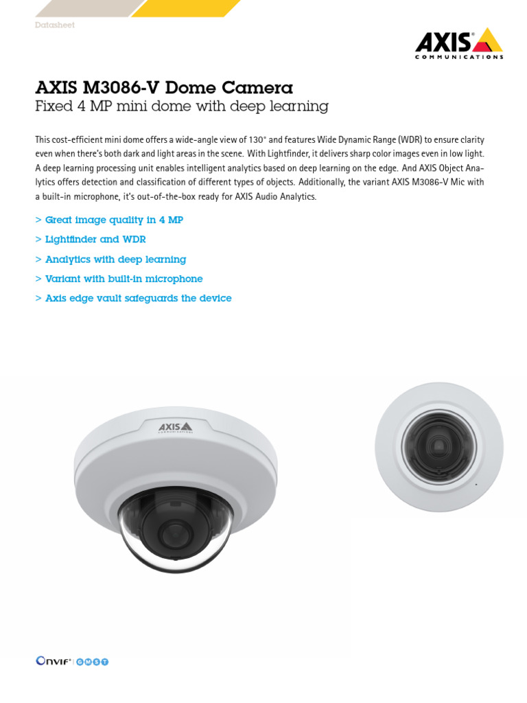 Datasheet Axis m3086 V Dome Camera en US 451523 | PDF | Pixel | Camera