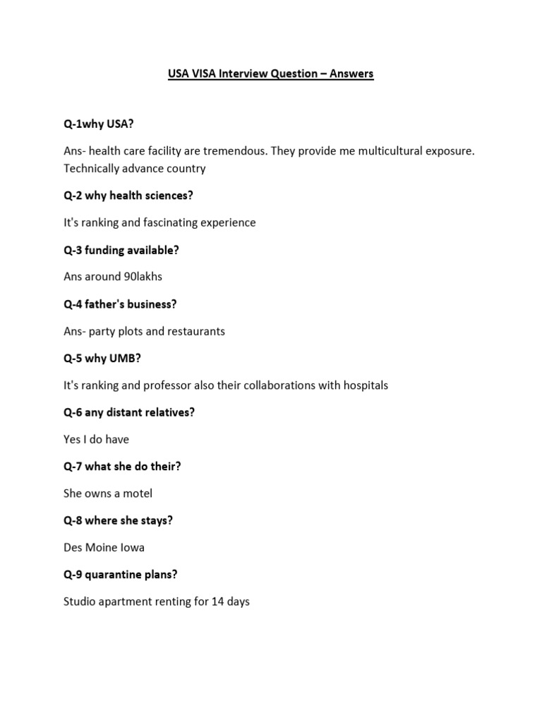 USA VISA Interview Question - Diti | PDF