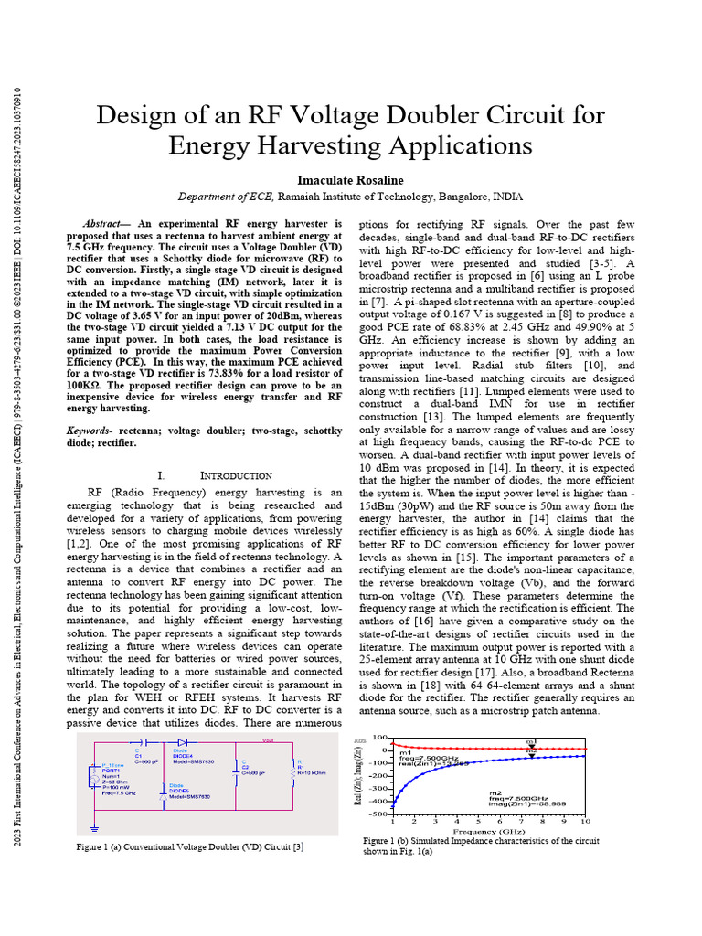 Design of An RF Voltage Doubler Circuit For Energy Harvesting ...
