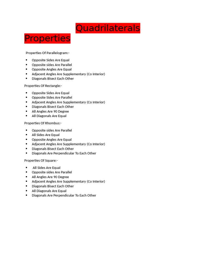 Quadrilateral Properties Guide | PDF