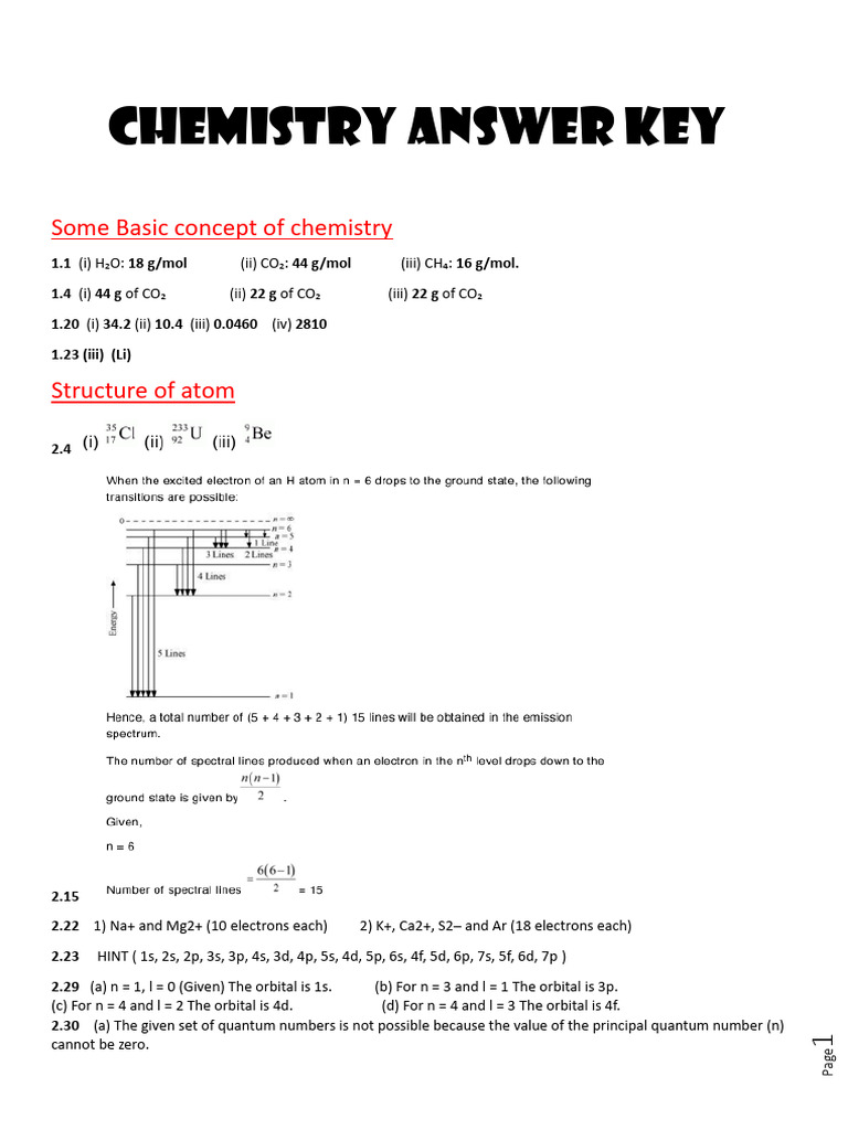 Chemistry Answer Key New | PDF | Chemical Bond | Chemical Polarity