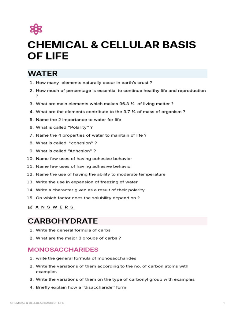Chemical and Cellular Life Basics | PDF | Cell (Biology) | Photosynthesis