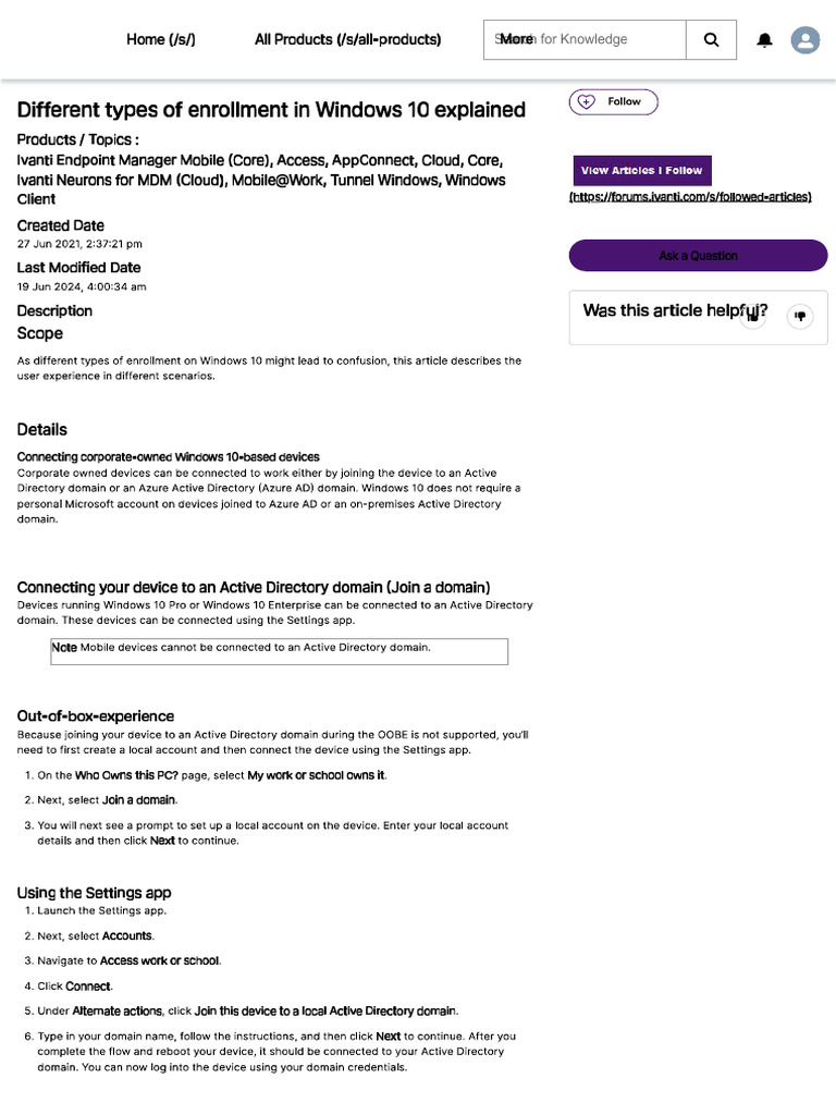 Different Types of Enrollment in Windows 10 Explained | PDF