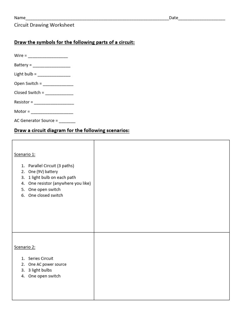 Circuit Drawing Practice Worksheet | PDF