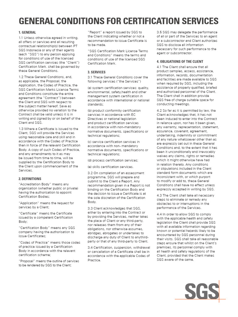 SGS CBE ID General Conditions For Certification Services EN | PDF ...