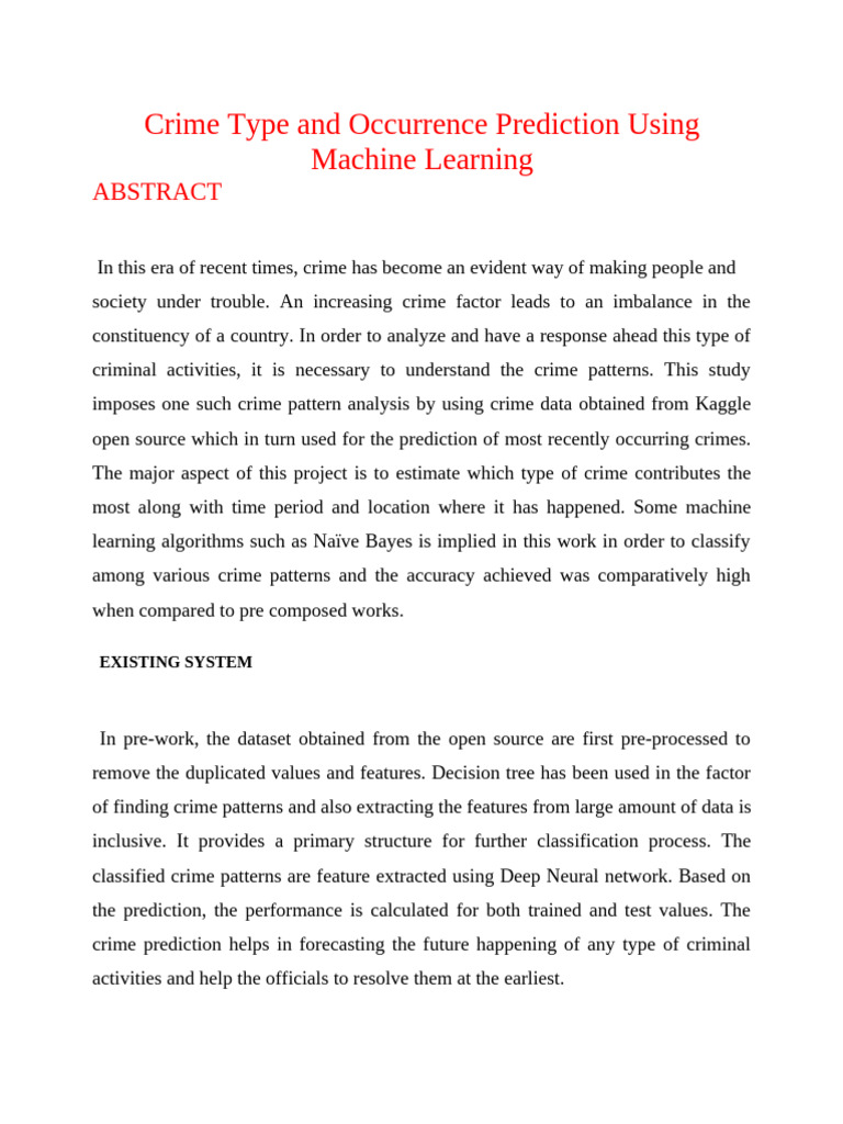 Crime Type and Occurrence Prediction Using Machine Learning | PDF ...