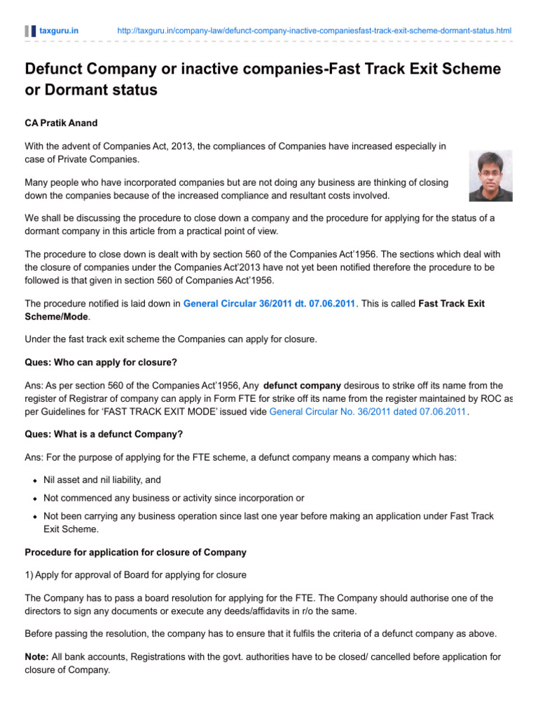 Taxguru - In-Defunct Company or Inactive Companies-Fast Track Exit ...