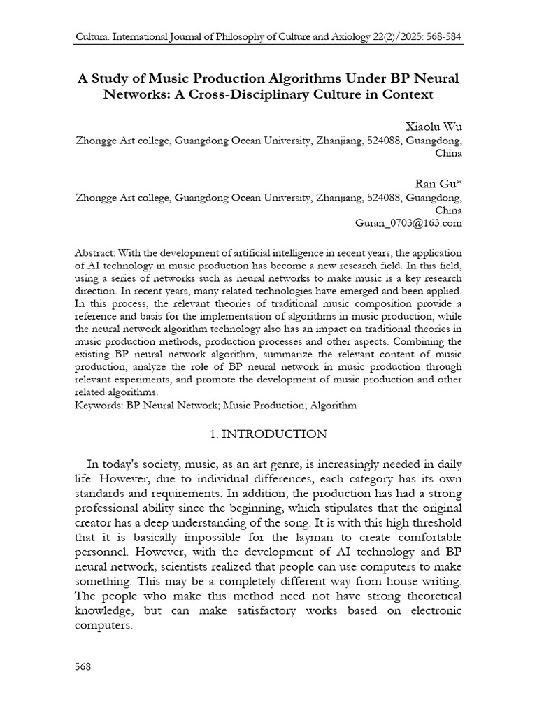 A Study of Music Production Algorithms Under BP Neural Networks | PDF ...
