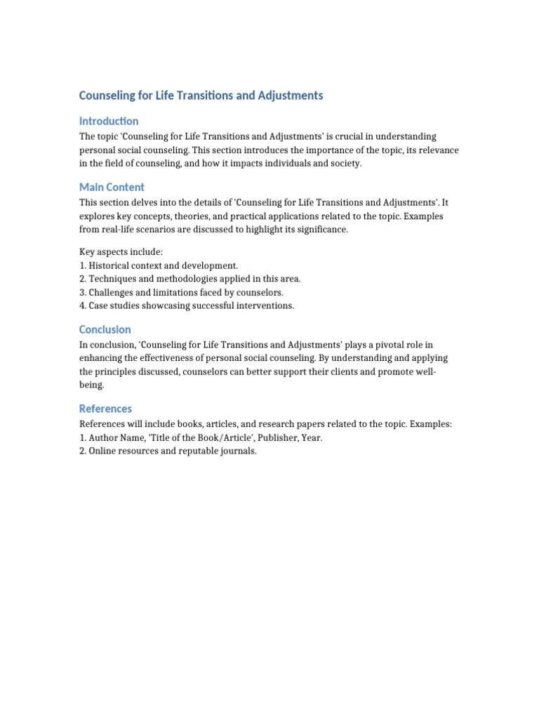 Counseling For Life Transitions and Adjustments | PDF