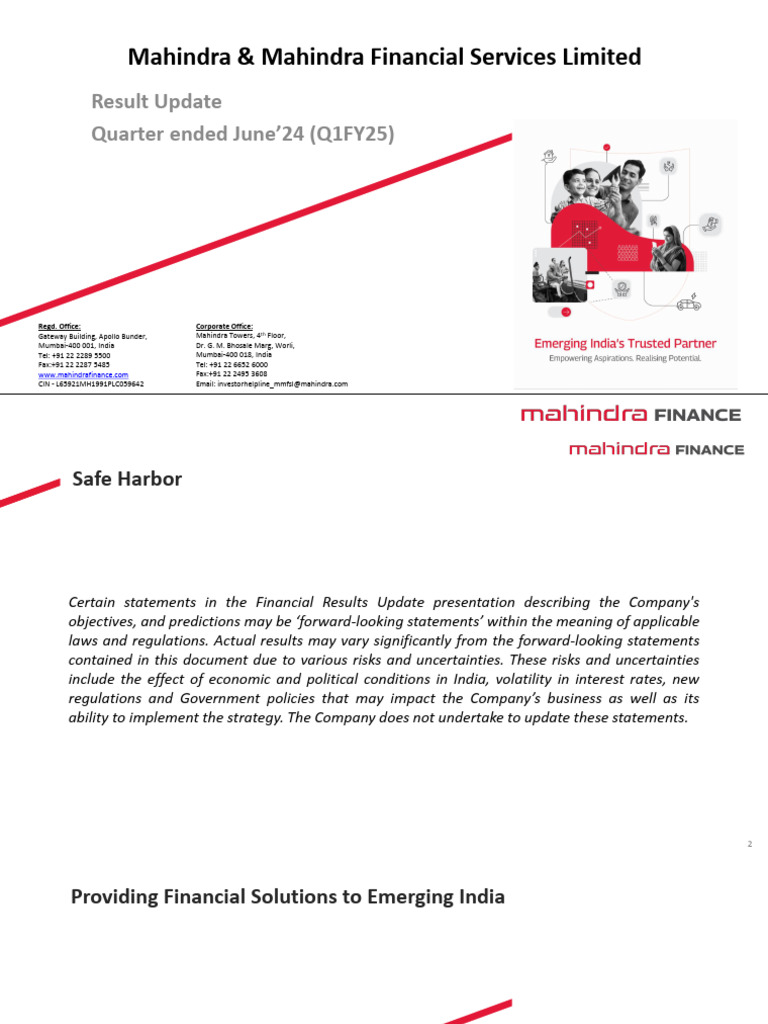 MMFSL Analyst Presentation Q1 FY25 | PDF | Investing | Private Sector