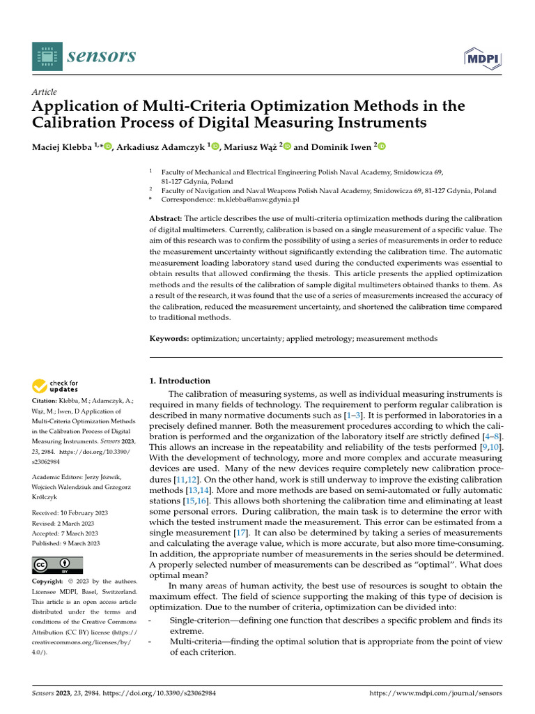 Application of Multi-Criteria Optimization Methods | PDF | Measurement | Calibration