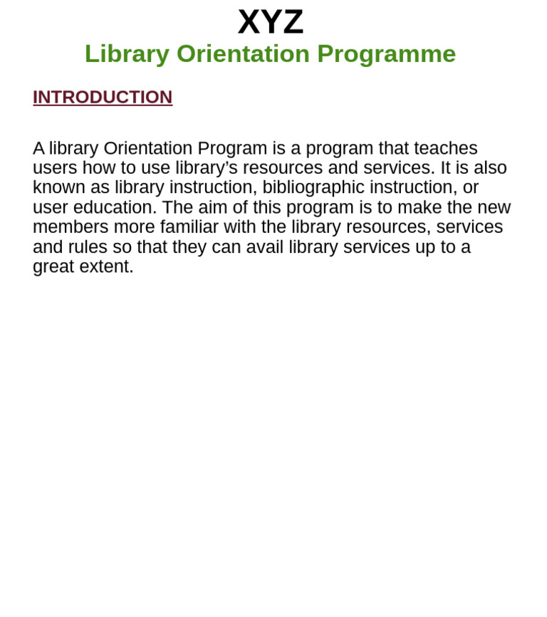 Library Orientation Program Overview | PDF