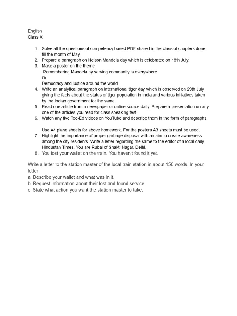 English HHW Class X | PDF