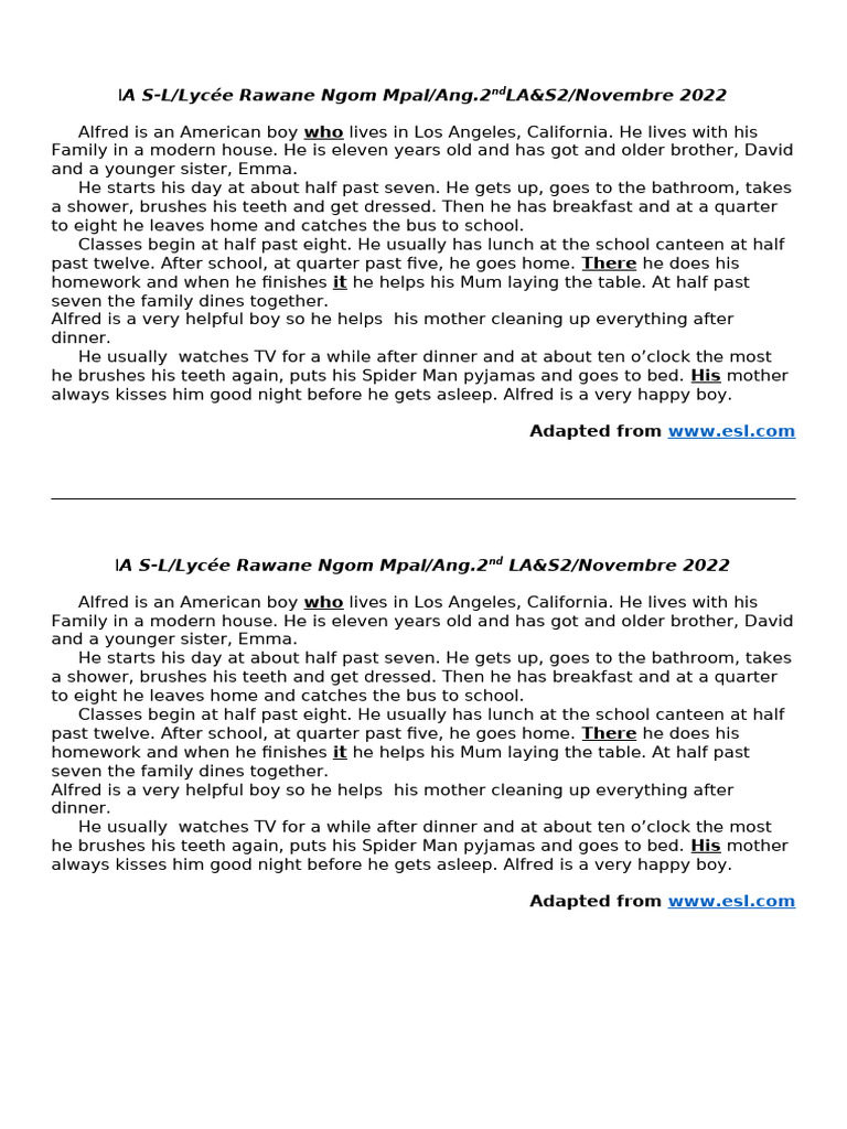 Alfred Daily Routine | PDF