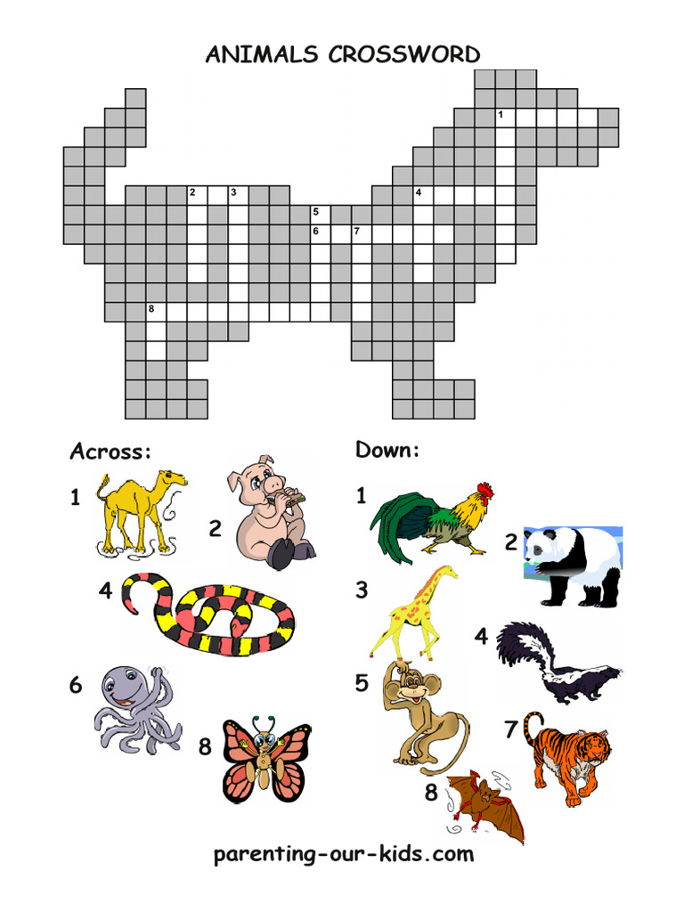 CW Animals Crosswords For Kids | PDF