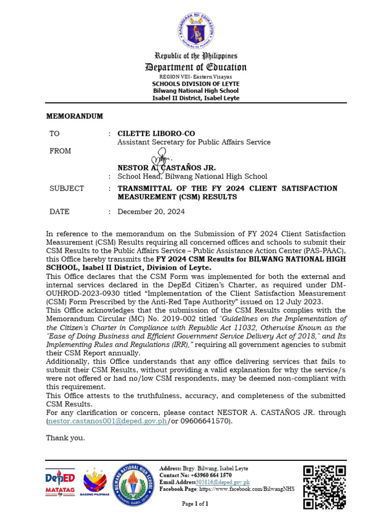 CSM MEMORANDUM_BNHS | PDF | Government