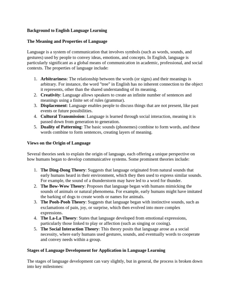 Background To English Language Learning | PDF | Linguistics | Semantics