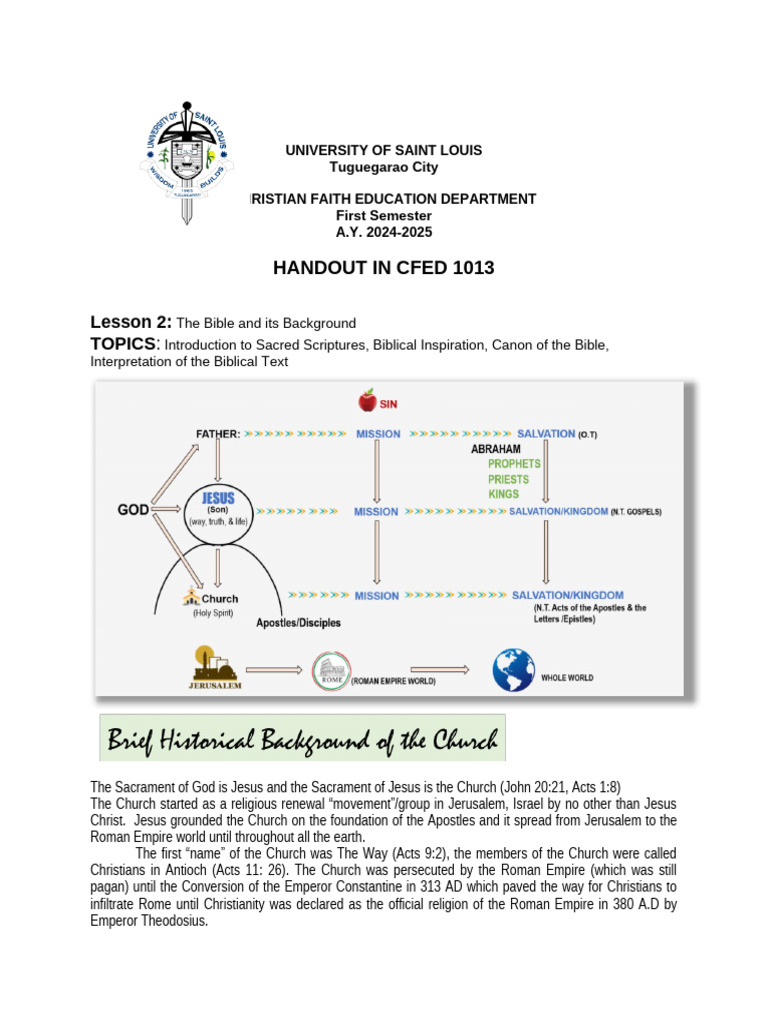 Lesson 2 Handout Cfed 1013 | PDF | Christian Church | Bible