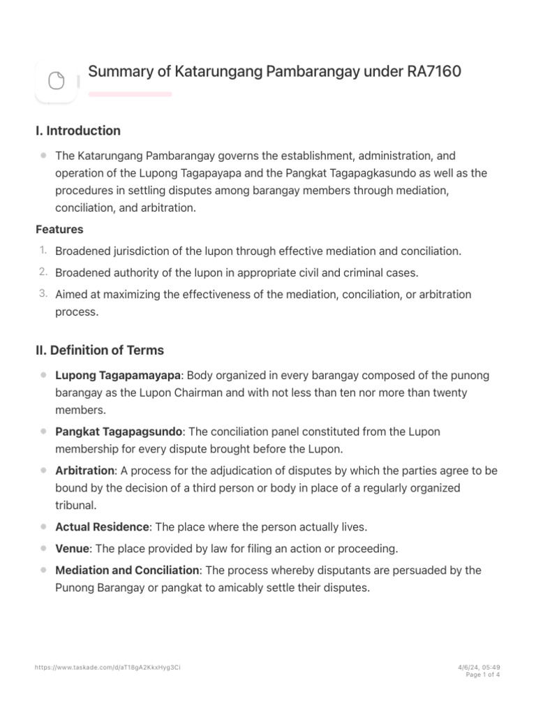 Overview of Katarungang Pambarangay | PDF | Mediation | Arbitration