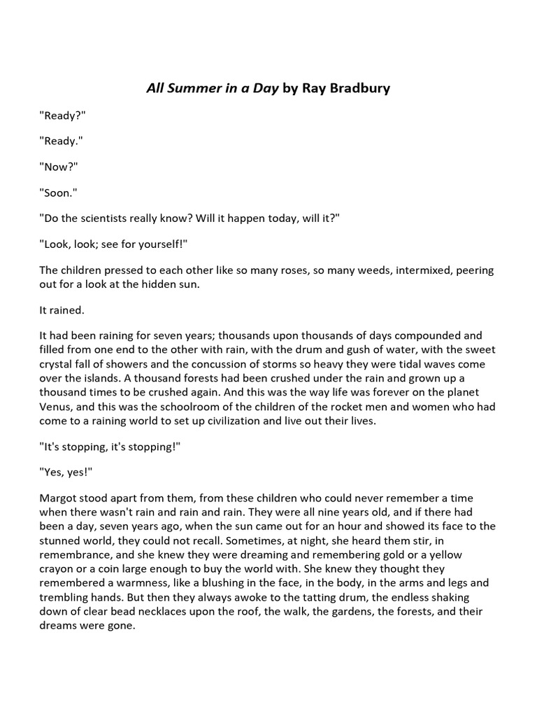 All Summer in a Day: A Ray Bradbury Tale | PDF