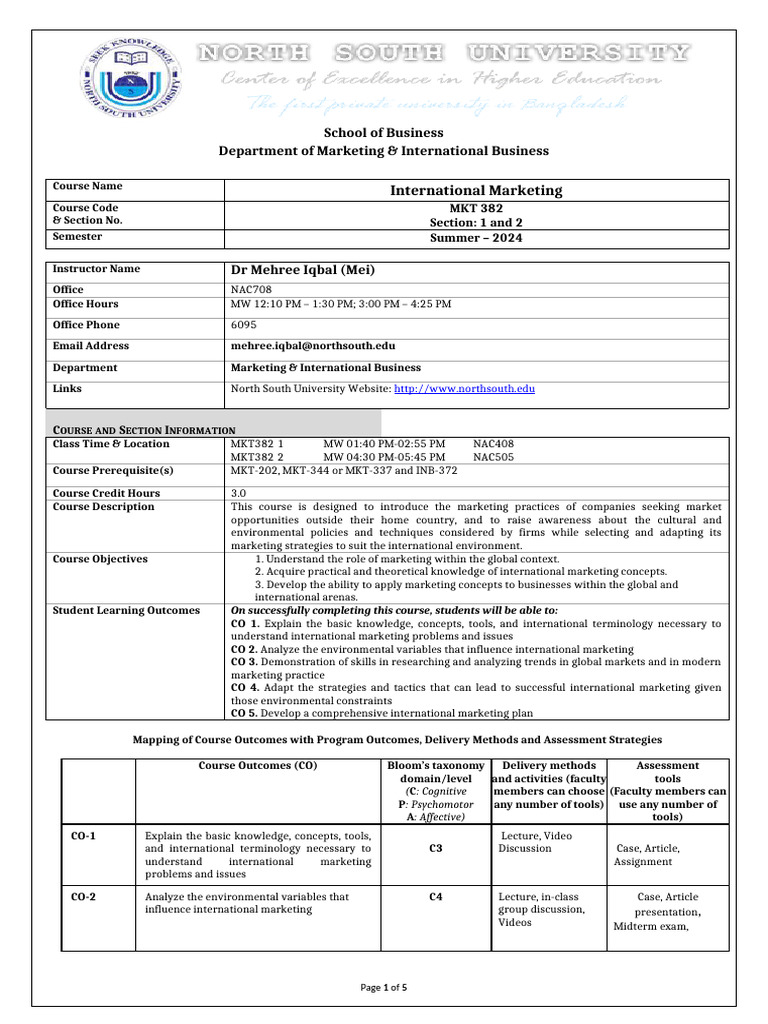 MKT382 Course+Outline+Summer+2024 | PDF | Academic Dishonesty | Marketing