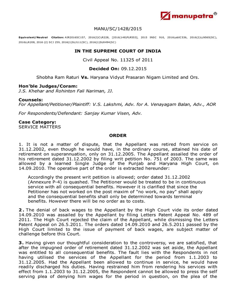 Supreme Court: Service Benefits Restored | PDF | Appeal | Common Law