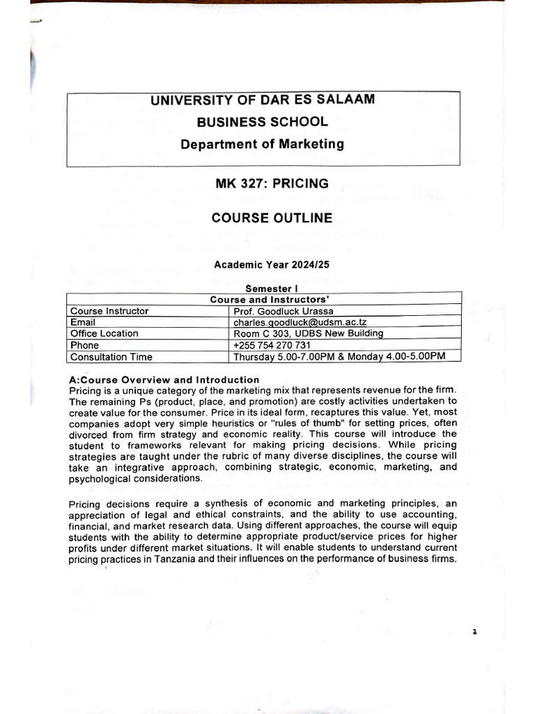 MK327 Pricing Courseoutline | PDF