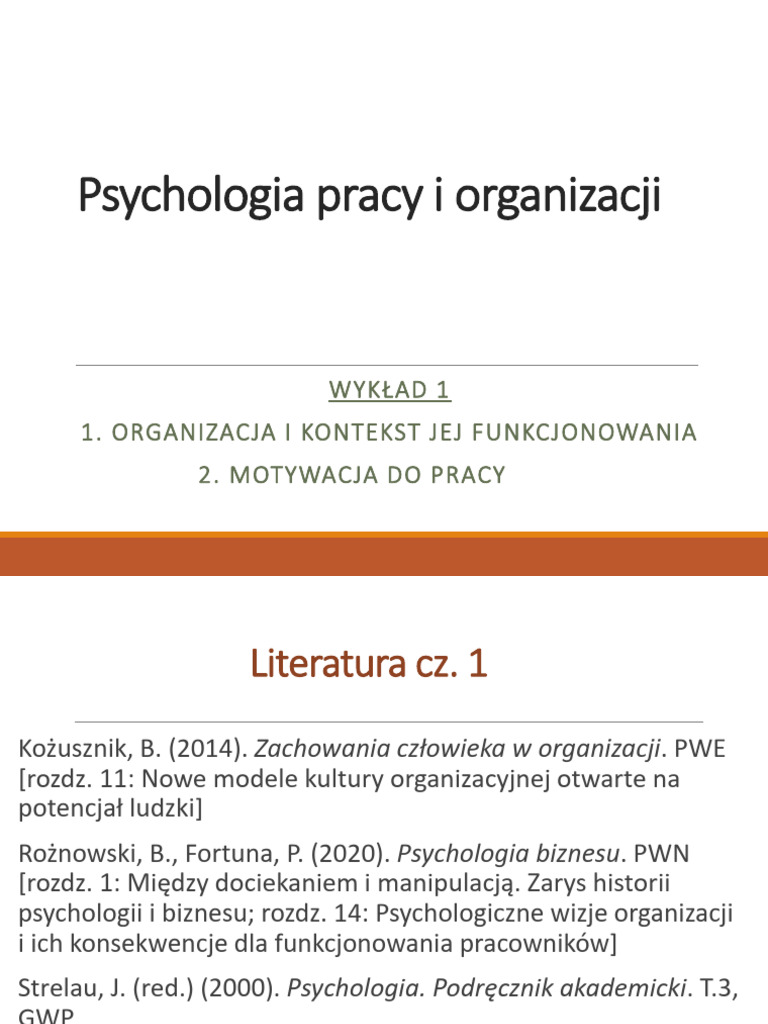 Psychologia Pracy Wykład 1 | PDF