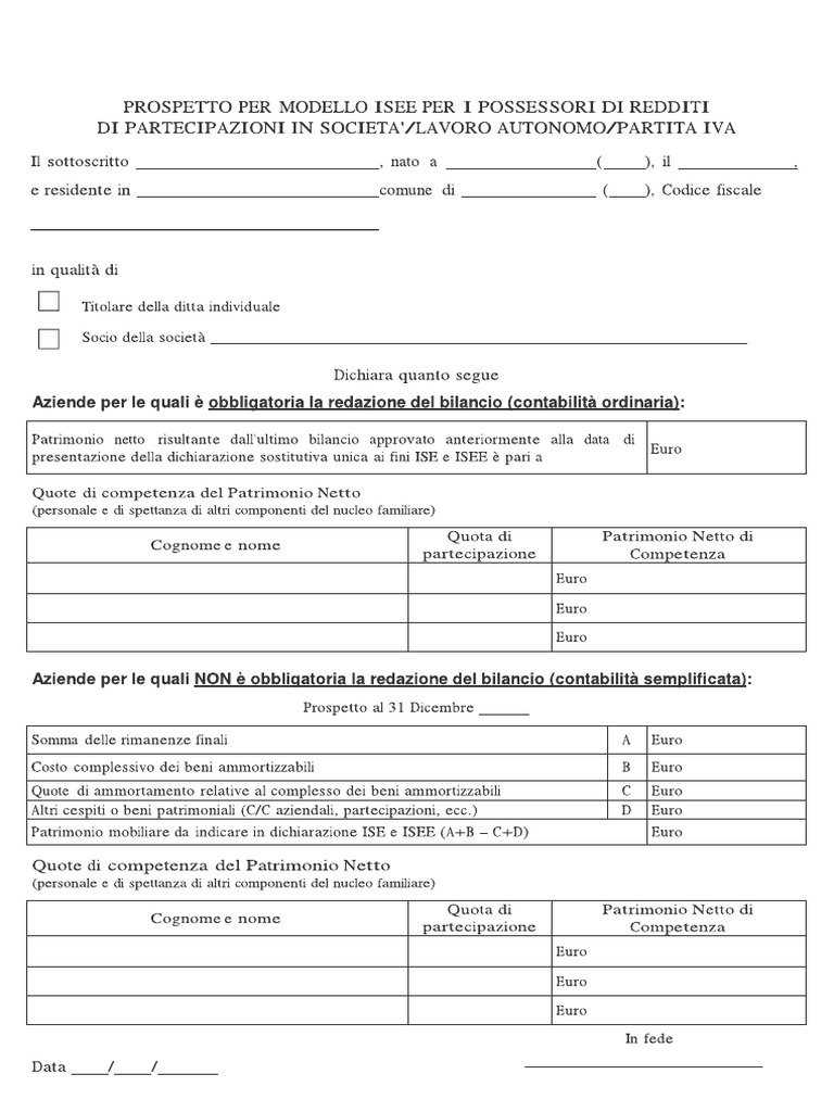 ISEE Modulo Patrimonio Netto | PDF