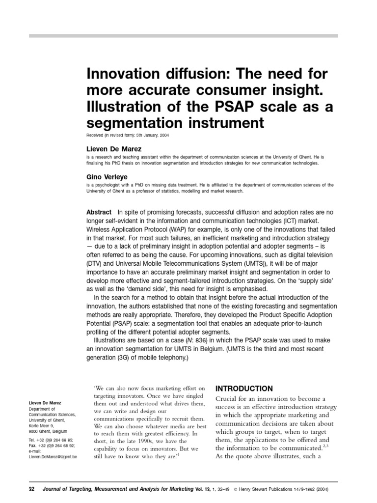 Innovation Diffusion - The Need For More Accurate Consumer Insight. Illustration of The PSAP ...