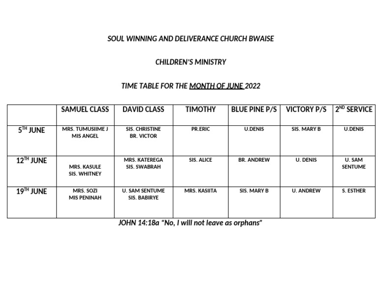 June Time Table | PDF