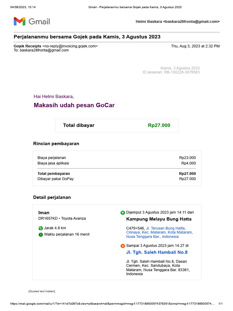 Nota Gojek | PDF