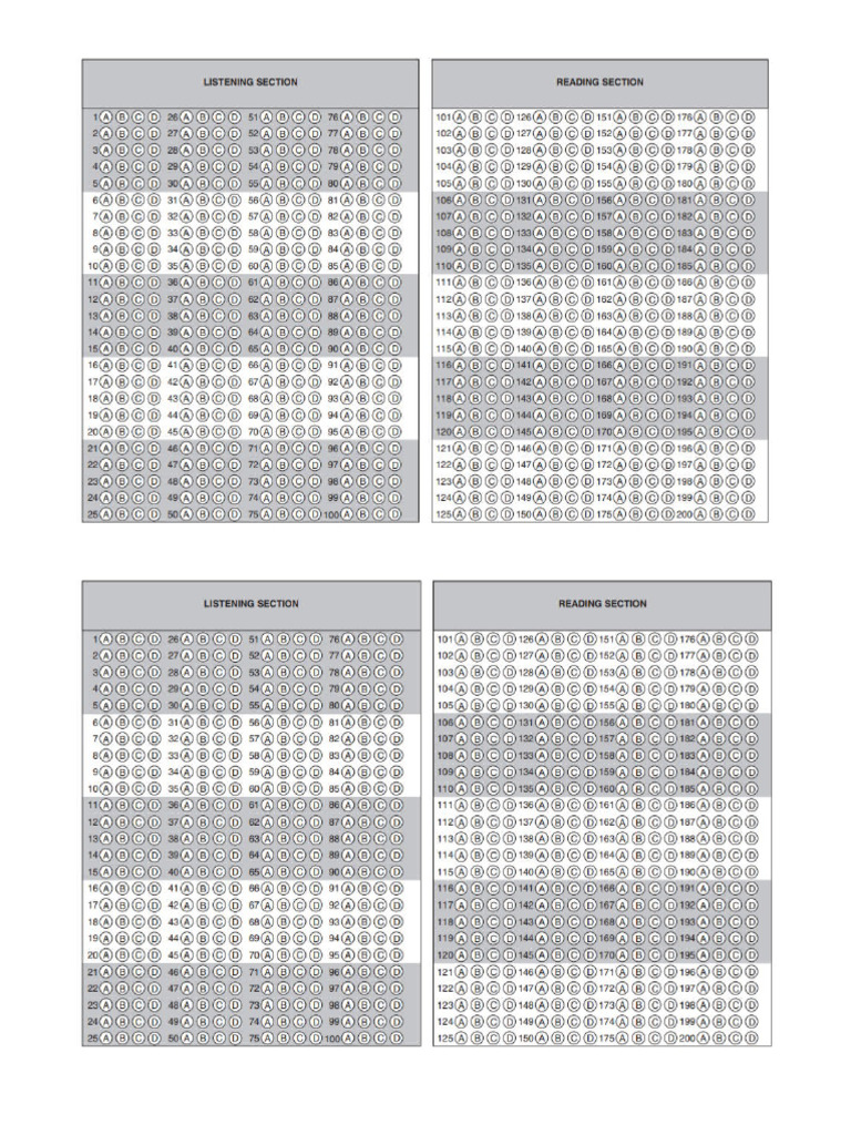 Answer Sheet Toeic | PDF