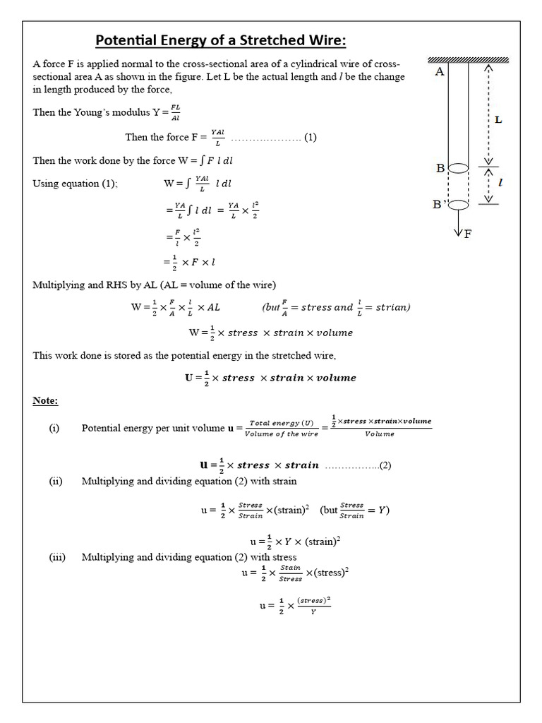 Potential Energy of A Stretched Wire | PDF | Stress (Mechanics) | Young ...