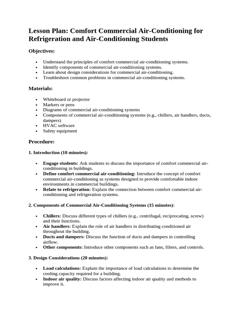 Comfort Commercial Air-Conditioning Lesson Plan | PDF | Air ...
