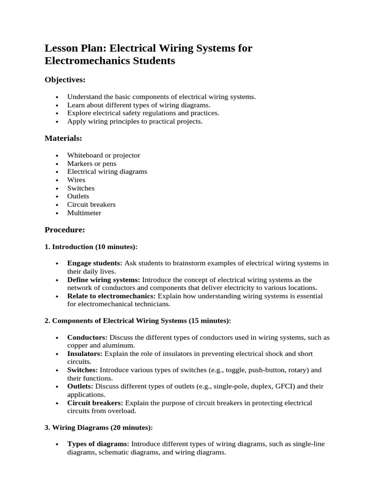 Lesson Plan ELECTRICAL WIRING SYSTEM | PDF | Electrical Wiring ...