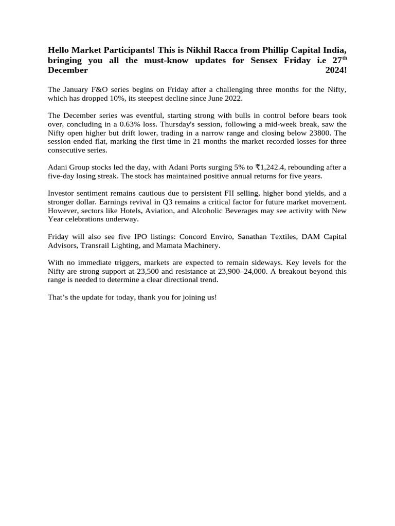 Sensex Friday - 27th November 2024 | PDF