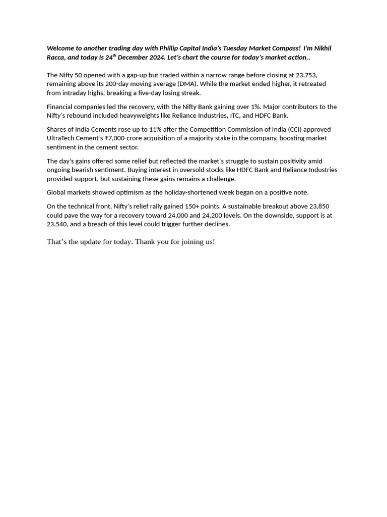 Tuesday Compass - 24th December 2024 | PDF