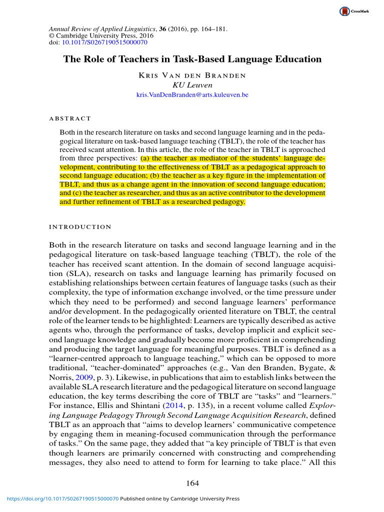 the-role-of-teachers-in-task-based-language-education | PDF | Teachers ...