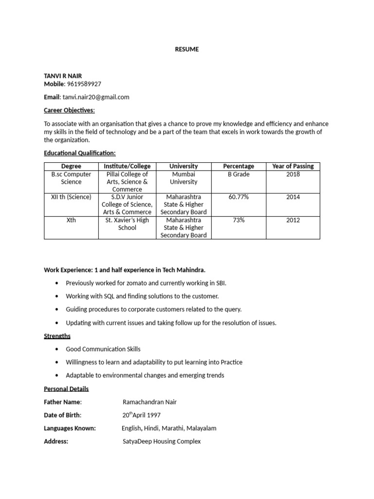 Tanvi Nair's Tech Resume 2023 | PDF