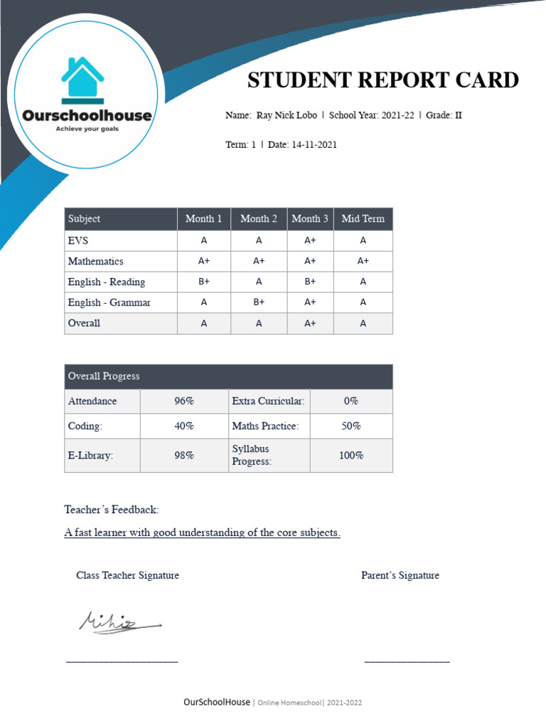 Student Report Card Format | PDF