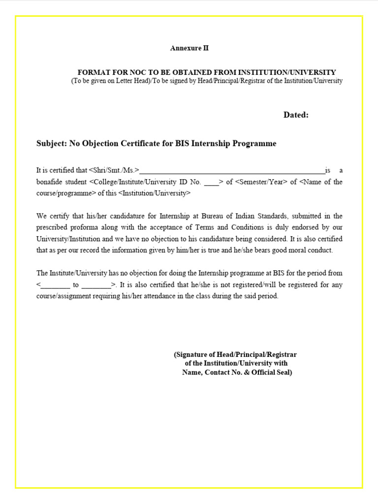 Annexure II - NOC From Institution | PDF