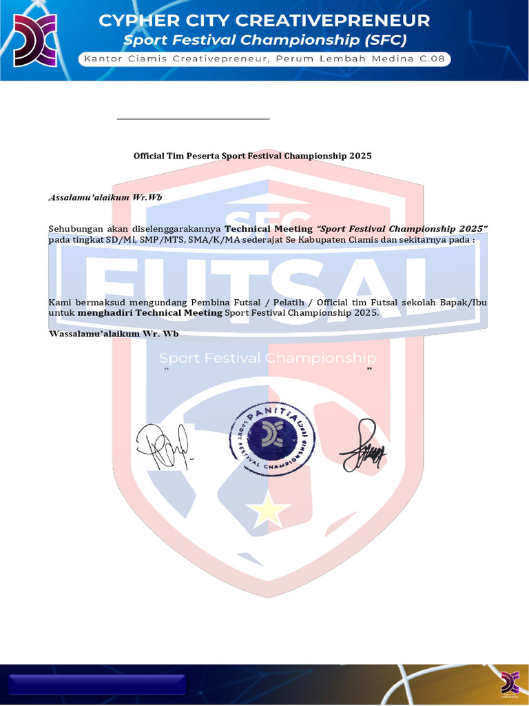 Undangan Technical Meeting SFC Futsal 2025 | PDF