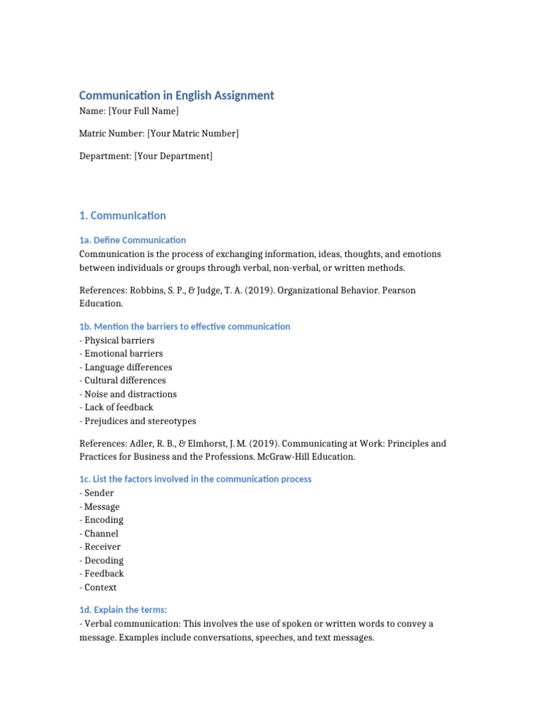 Communication_Assignment (1) | PDF | Communication | Part Of Speech