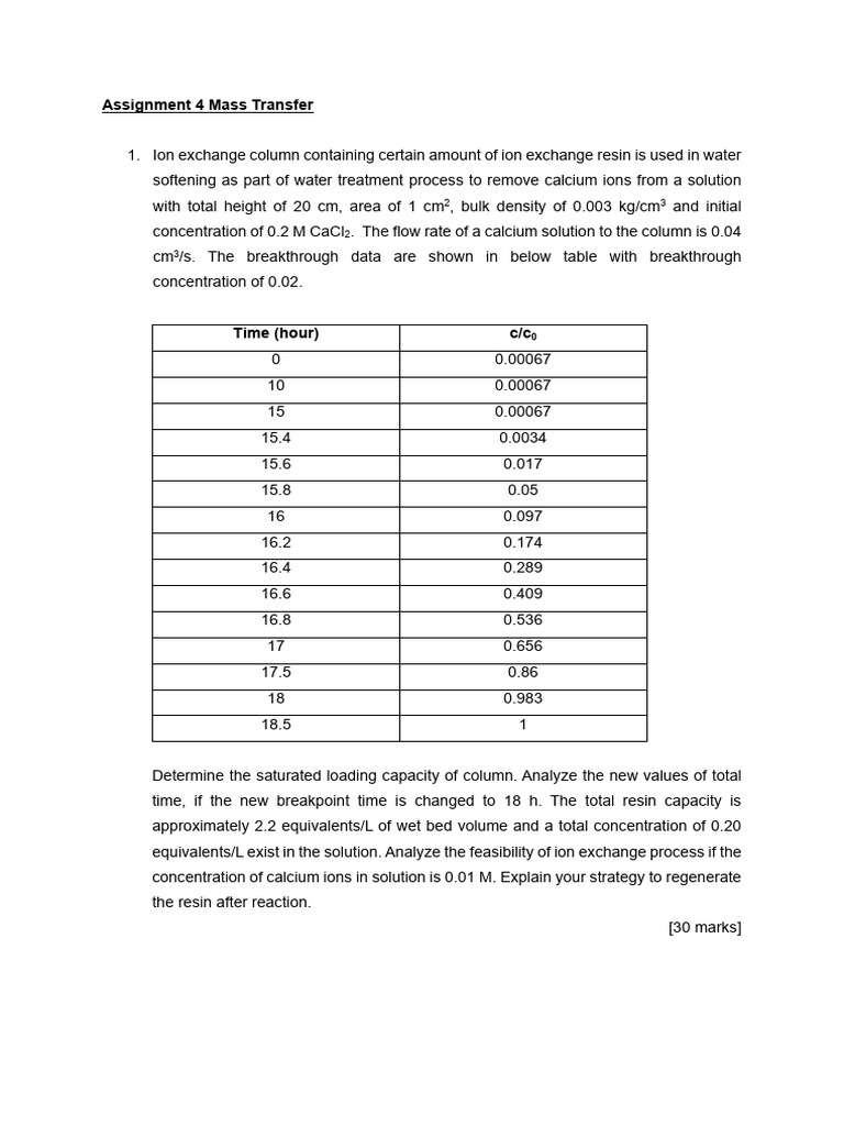Assignment 4 2024 Mass Transfer | PDF | Ion Exchange | Adsorption