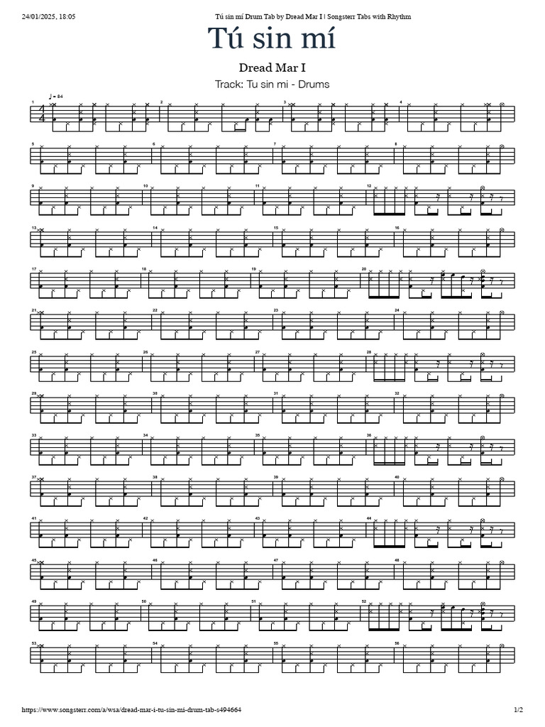 Tú Sin Mí Drum Tab by Dread Mar I | PDF
