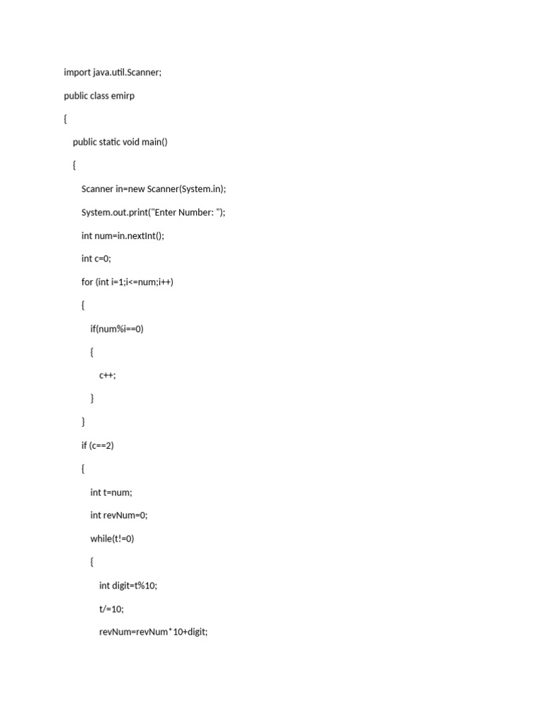 Java Program to Check Emirp Numbers | PDF
