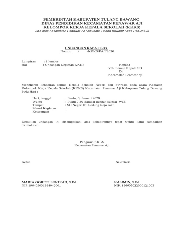 Surat Undangan Rapat K3S | PDF