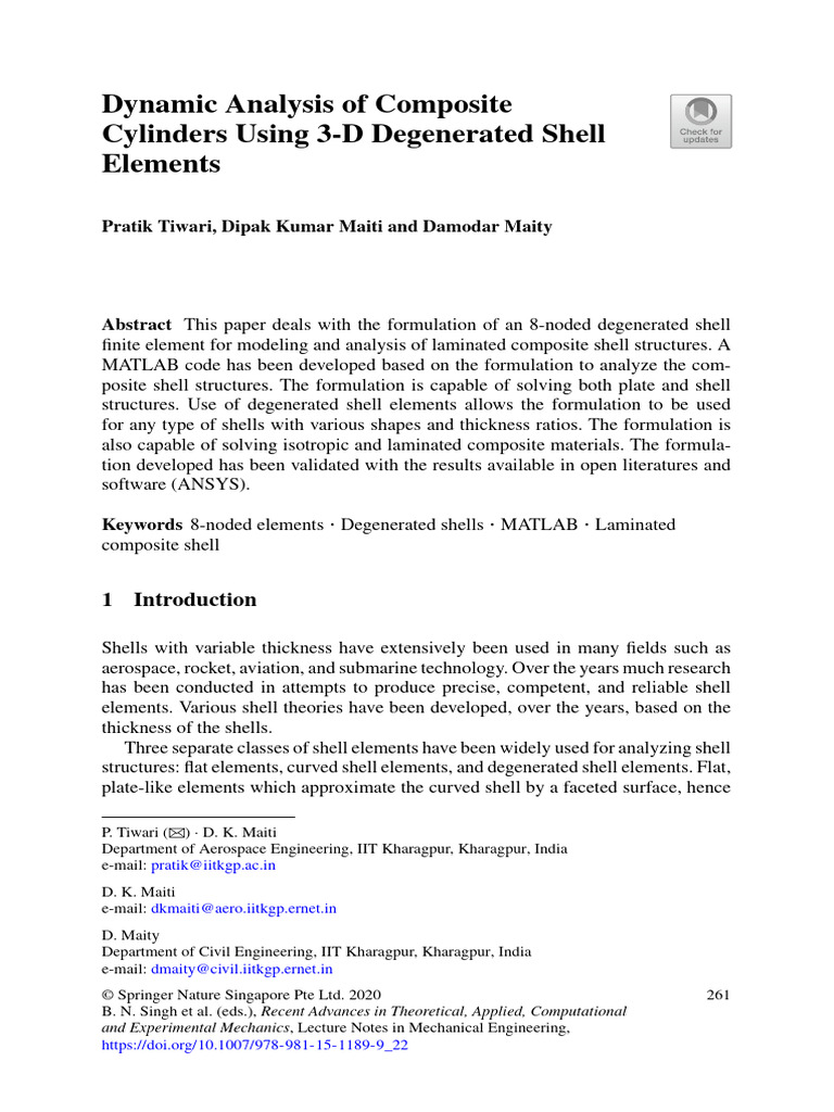 Tiwari (2020) - Dynamic Analysis of Composite Cylinders | PDF | Bending | Composite Material
